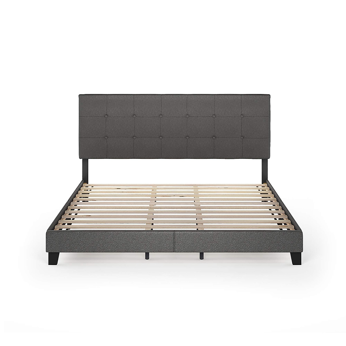 Furinno Laval Button Tufted Upholstered Platform Bed Frame, King, Stone