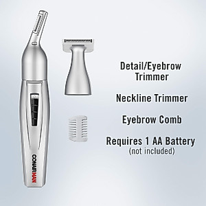 ConairMAN All-in-One Personal Trimmer for Men, for Neckline and Eyebrow Hair Trimmer, 3 piece Men's Grooming Kit, Battery-Powered