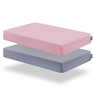 Biloban Crib Sheets Girl Fitted, 2 Pack Crib Sheet Fits for Standard Crib Mattress, Neutral Toddler Bed Sheets for Baby Boys, Grey & Pink, 52”X 28”