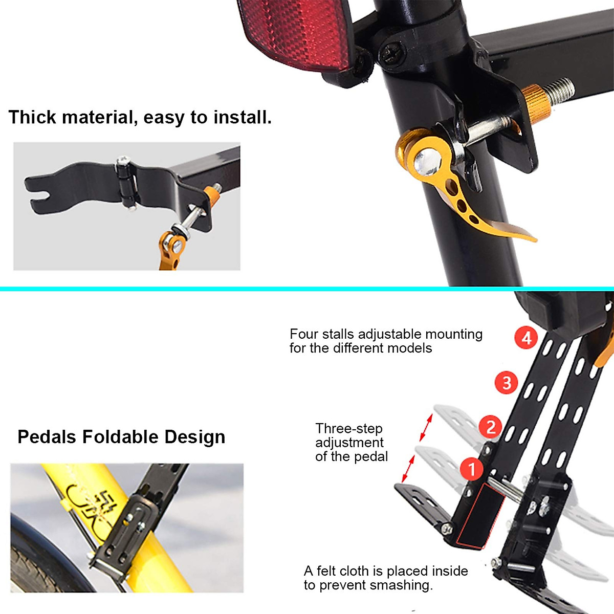 Front Mounted Child Bike Seats, Foldable Baby Kids' Bicycle Carrier with Guardrail and Pedal for Mountain Bikes, Hybrid Bikes, Fitness Bikes