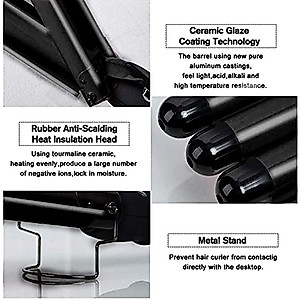 Tourmaline Ceramic 3 Barrel Curling Iron and Waver, 1 Inch - Mermaid Beach Waves, Heat Up Quickly, Black