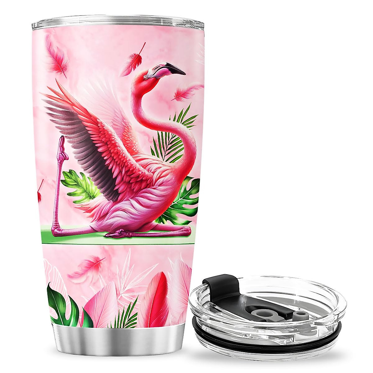 Steel Tumblers Insulated Hot Coffee Stainless Handle, Flamingo Stay Balance, Tumbler 20 Oz With Lid And Straw, Flamingo Gifts