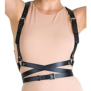 Widyany Punk Belt Black Pu Leather Belt, Harness Belt for Women Gothic Body Adjustable Waist Belts Rave Halloween Dresses Party Accessories