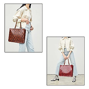 Oichy Leather Tote Bag for Women Large Purses and Handbags Snakeskin Pattern Shoulder Bag Ladies Purse with Chain Strap (Red)