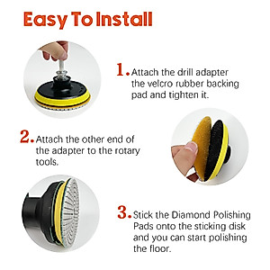 Konvixon Diamond Polishing Pads Set Wet/Dry Quartz Polishing Kit, Granite Stone Concrete Marble Tile Polishing Pads for Grinder, 12Pcs 4 In 50#-8000# Grit Pads with Hook, Loop Backer and Drill Adapter