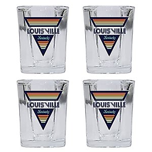 R and R Imports Louisville Kentucky 2 Ounce Square Base Liquor Shot Glass Retro Design 4-Pack