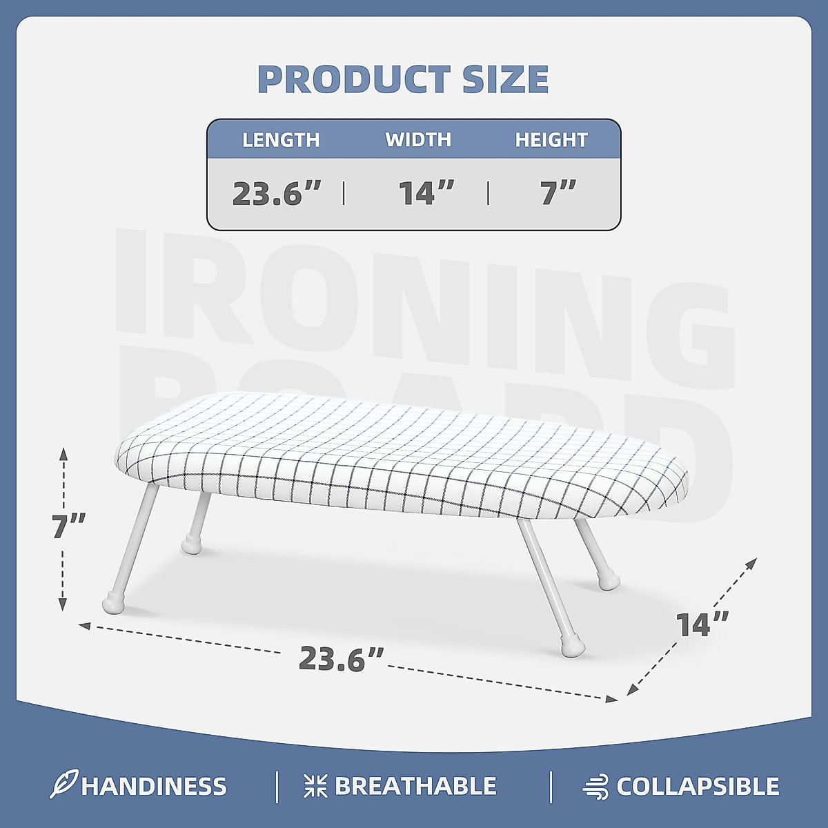 STORAGE MANIAC Tabletop Ironing Board with Folding Legs, Extra Wide Countertop Ironing Board with Cotton Cover, Portable Mini Ironing Board for Sewing, Craft Room, Household, Dorm, White