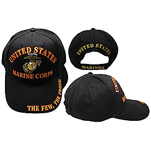 United States Marine Corps EGA The Few, The Proud Black Cotton Adjustable Embroidered Baseball Cap Hat - Officially Licensed
