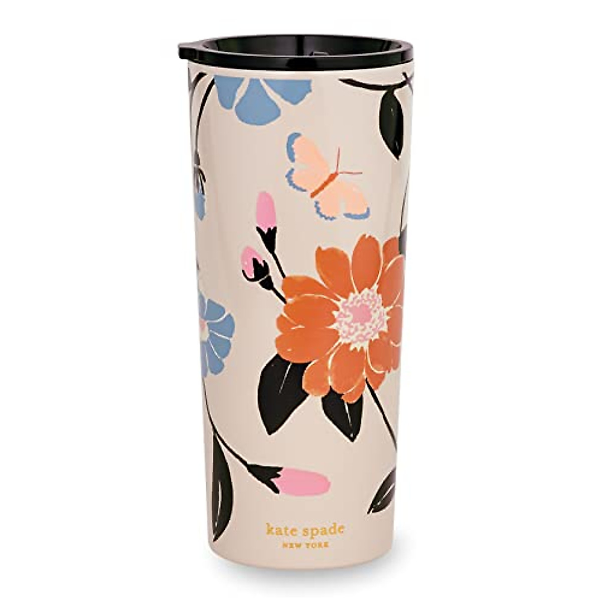 Kate Spade New York Cute Stainless Steel Mug, 24 Ounce Travel Tumbler, Double Wall Insulated Cup with Lid, Floral Garden