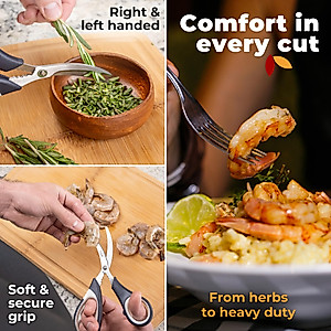 Kitchen Shears by Gidli - Lifetime Replacement Warranty- Includes Seafood Scissors As a Bonus - Heavy Duty Stainless Steel All Purpose Ultra Sharp Utility Scissors