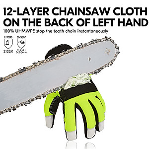 Vgo... 1Pair Chainsaw Gloves, 12-Layer Chainsaw Protection on Left Hand Back, Safety leather Work Gloves, Mechanic Gloves (S,Green, GA8912)
