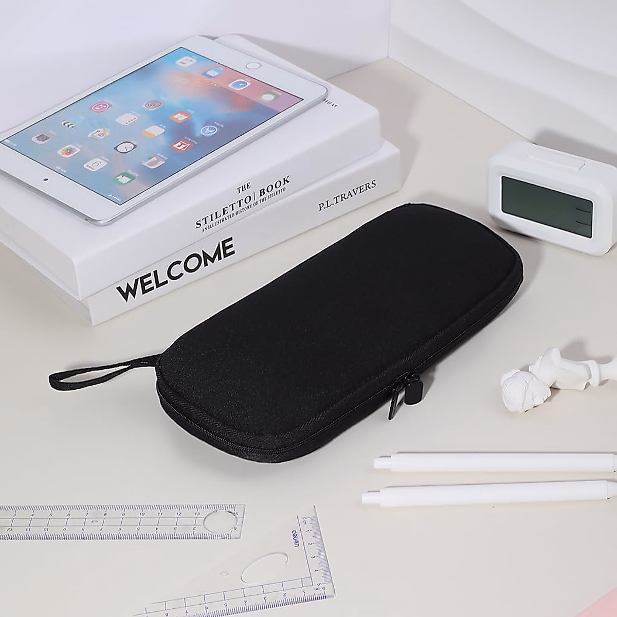 Oyachic Compact Pencil Case,Slim Pencil Pouch,Portable Stationery Pen Bag,Black