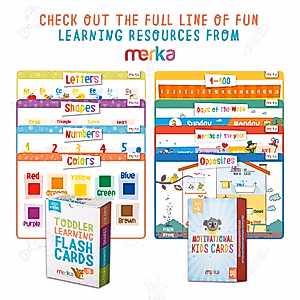 merka Toddler Flash Cards Alphabet, Double-sided Flash Cards for Toddlers 1-4 Years, Set of 64 Letters, Colors, Shapes and Numbers, Learning Toy Educational Preschool Toddler Flashcards