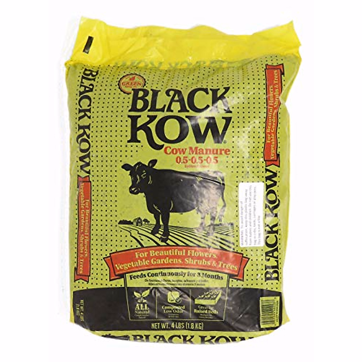 Black Kow Nitrogen Phosphate Composted Cow Manure Fertilizer for Soil, Flowers, Potted Plants, Raised Beds, and Compost Tea, 4 Pounds