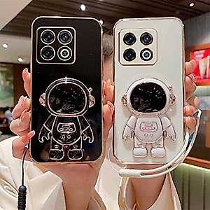 for Oneplus 10T Case,Oneplus 10T 5G Phone Case Hidden Astronaut Stand,Plating Glitter Soft TPU Folding Bracket Kickstand with Camera Cover Protection for 1+ 10T for Women Girls Pink