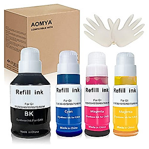 Aomya Compatible Canon GI-20 gi20 GI21 gi-21 Ink Refill Bottle Kit for Canon PIXMA G5020 G6020 G5030 G6030 G5040 G6040 G5050 G3260 G2260 G1220 Printers with Gloves (Black 170ml,CMY 70ml)