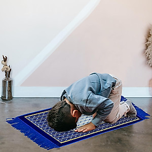 Generic La muna Kids Prayer Mats - Islamic Prayer Rugs to Embrace Divine Comfort and Tranquility for Your Spiritual Journey - Salah Mat (35 x 60 cm), Blue 6