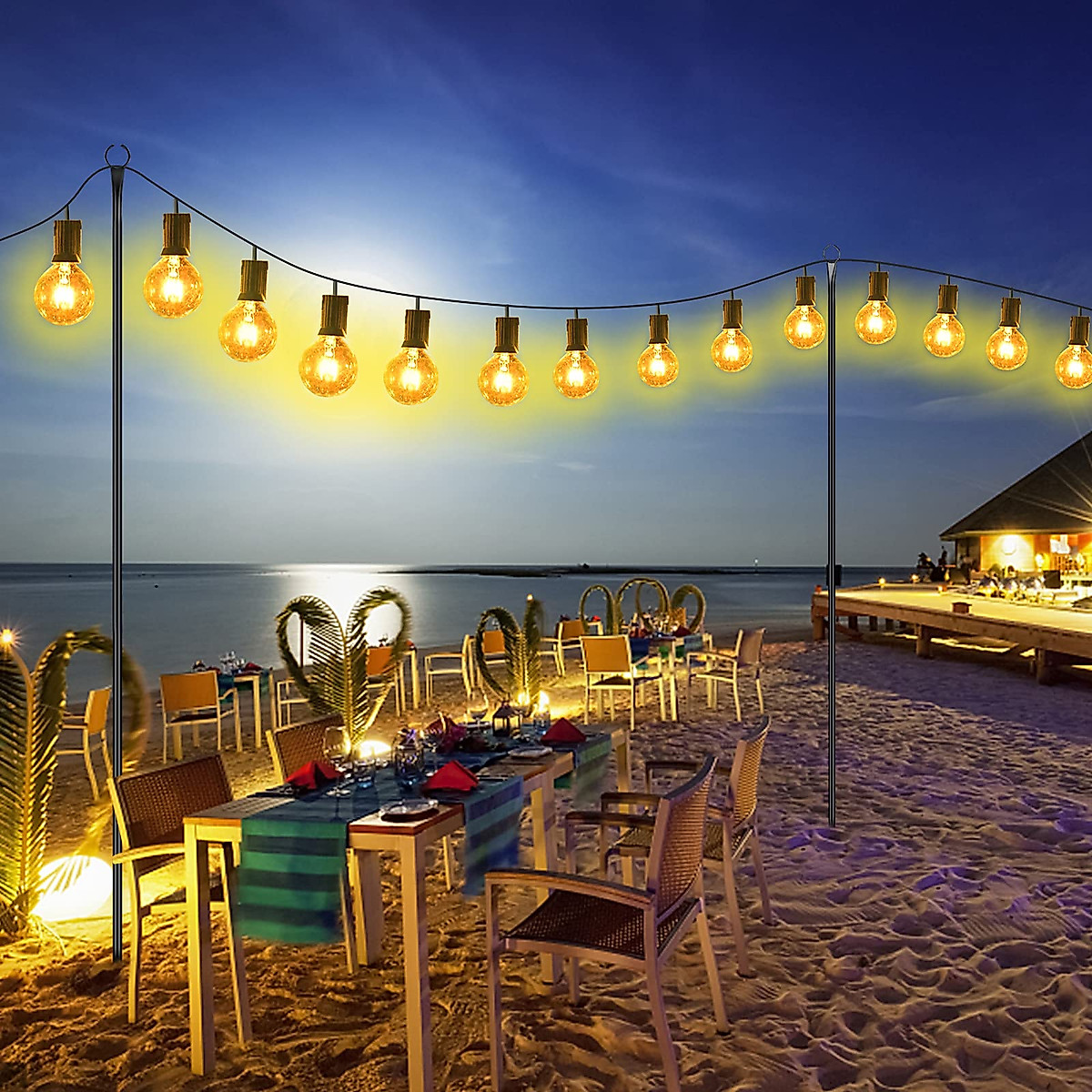 Xflism Outdoor 9FT Metal Poles with Hooks for Hanging String Lights 2 Pack - Garden, Backyard, Patio Lighting Stand for Parties, Wedding, Black