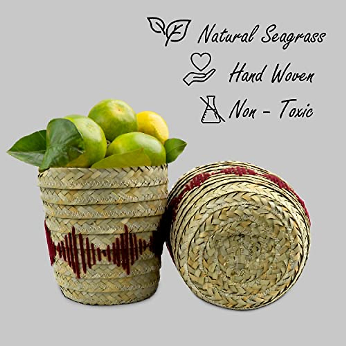 ATHENA HOME Hanging Basket - Small Woven Wicker Seagrass Hanging Basket Set 2 Flower Plants Wall Basket Decor 8 x 8 x 11 inches