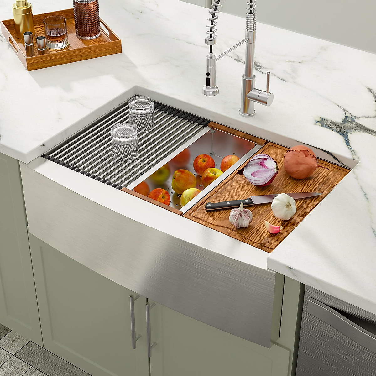 Dcolora 30 Inch Farmhosue Sinks Workstation Stainless Steel Single Bowl Farm Style Sink Farmer Country Apron Front Barn Sink, 30"x21"x10" DC-A7741