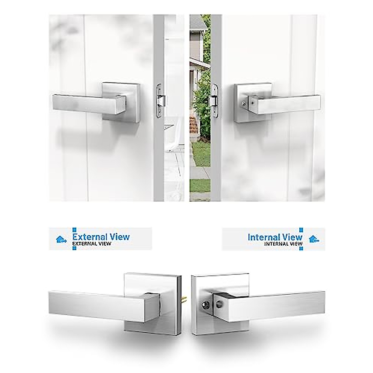 Zowill Door Handle Heavy Duty, Modern Square Door Lever, Passage Door Knobs, Reversible Interior Handles for Left Right Handled Doors for Bedroom, Bathroom and Living Room, Satin Nickel(1 Pack)