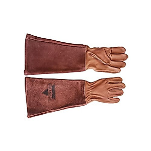 BRILLMADE - Rose gloves | Thorn and Cut Resistant Garden & Yard Work | Long Leather Heavy Duty elbow length Gauntlet | Suitable for Thorny Bushes Cacti | Rose Pruning Gloves for Women (L, Brown)