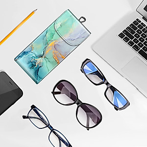 Fintie Double Glasses Case with Carabiner Hook, Portable Vegan Leather Eyeglass Case Anti-scratch Sunglasses Pouch, Emerald Marble