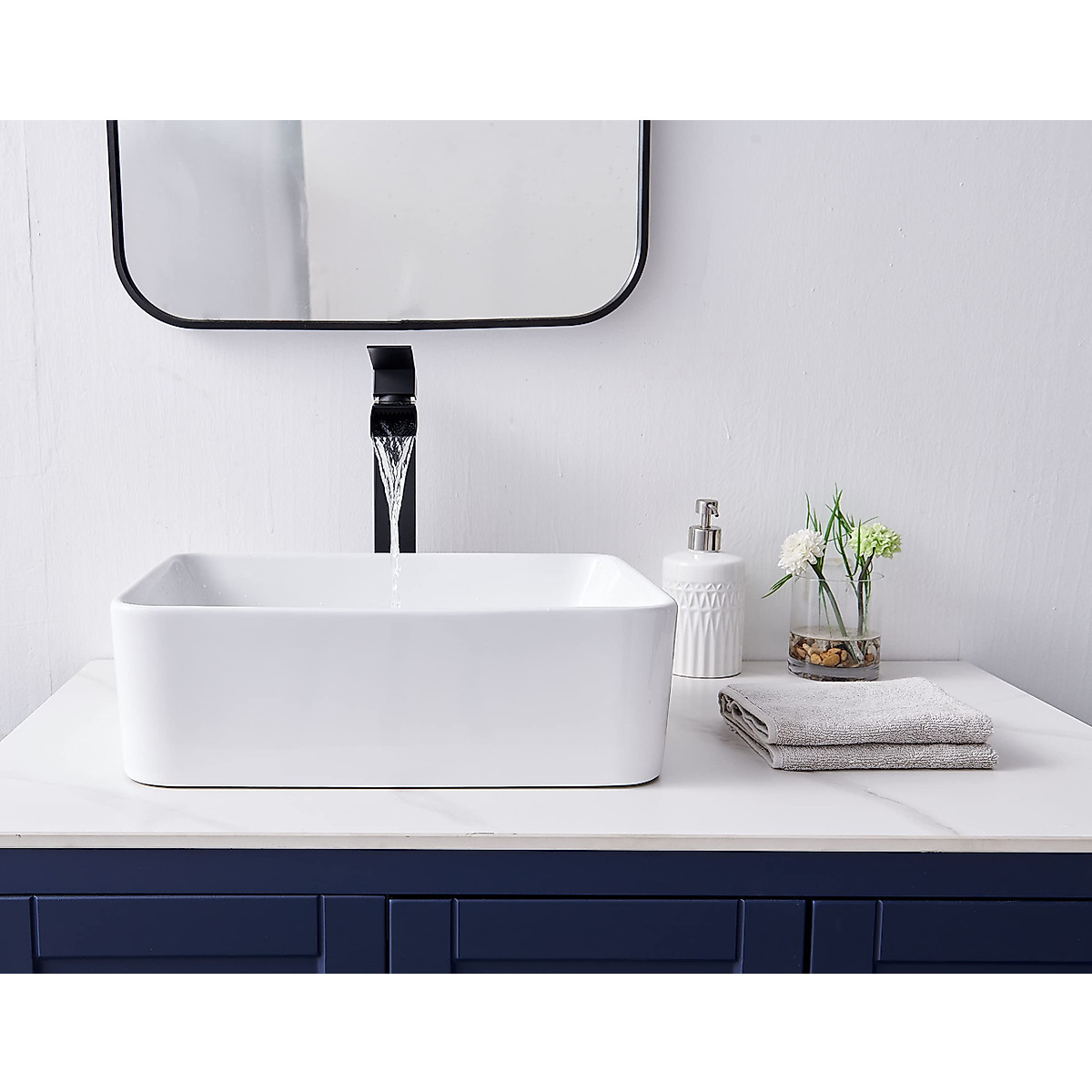 VCCUCINE Rectangular Vessel Sink, 16"X12" Small Bowl Bathroom Vessel Sink, White Ceramic Lavatory Above Counter Art Basin Vanity Sink