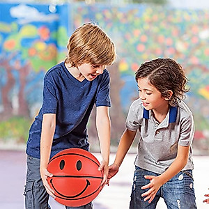 MINDCOLLISION Smiling Face Basketball, Moisture-Absorbing Pu Leather, Soft, Good Grip, Indoor and Outdoor Training and Competition, Home Decoration, No. 5 and No. 7,Red,Size 7