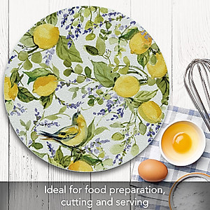 CounterArt Watercolor Lemons 4mm Heat Tolerant Round Tempered Glass Cutting Board 16" Round Manufactured in the USA Food Preparation Board, Cake Plate, Pizza Stand