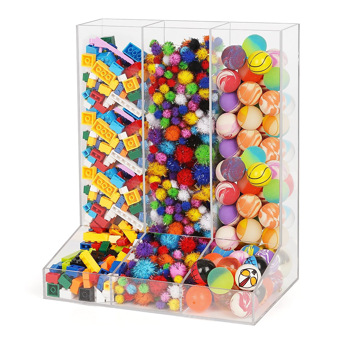 Bfttlity Acrylic Wall Toy Dispenser Acrylic Wall Organizer Kids Furniture for Playroom with 3 Compartment for Blocks, Balls, Puzzles and Coffee Capsule