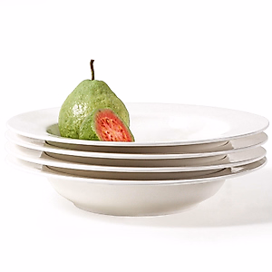 Artena Pasta Bowls 20oz, Large Salad Serving Bowls, 10 inch White Soup Bowls, Porcelain Pasta Bowls Set of 4, Rimmed Deep Pasta Plates, Wide and Shallow Bowls for Dinner, Microwave Dishwasher Safe