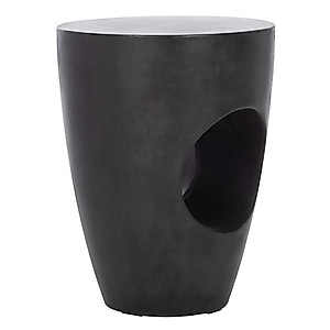 SAFAVIEH Outdoor Aishi Black Modern Concrete Round Accent Table
