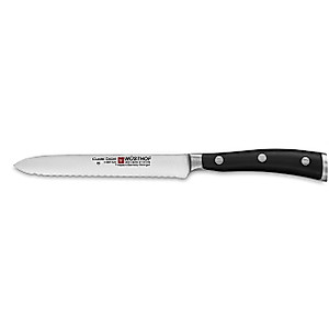 Wusthof Classic Ikon 5-Inch Serrated Utility Knife, Black