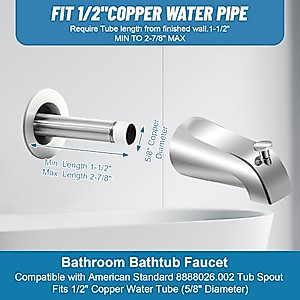 Slip on Tub Spout with Diverter, Compatible with Kohler GP85556 Bath Tub Spout, Bathroom Bathtub Faucet for 1/2" Copper Water Tube 5/8" Diameter, with 5/32" Hex Wrench (Polished Chrome)