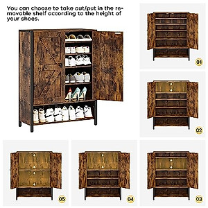 Homeiju Shoe Cabinet with Doors and Shelves,24 Pairs Entryway Shoe Storage Cabinet with Adjustable Shelves,6-Tier Free Standing Shoe Organizer Cabinet for Entryway (Rustic Brown)