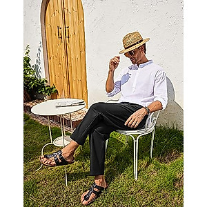 COOFANDY Mens Linen Pants Lightweight Casual Trousers Elastic Waist Yoga Beach Hippie Summer Pants Black