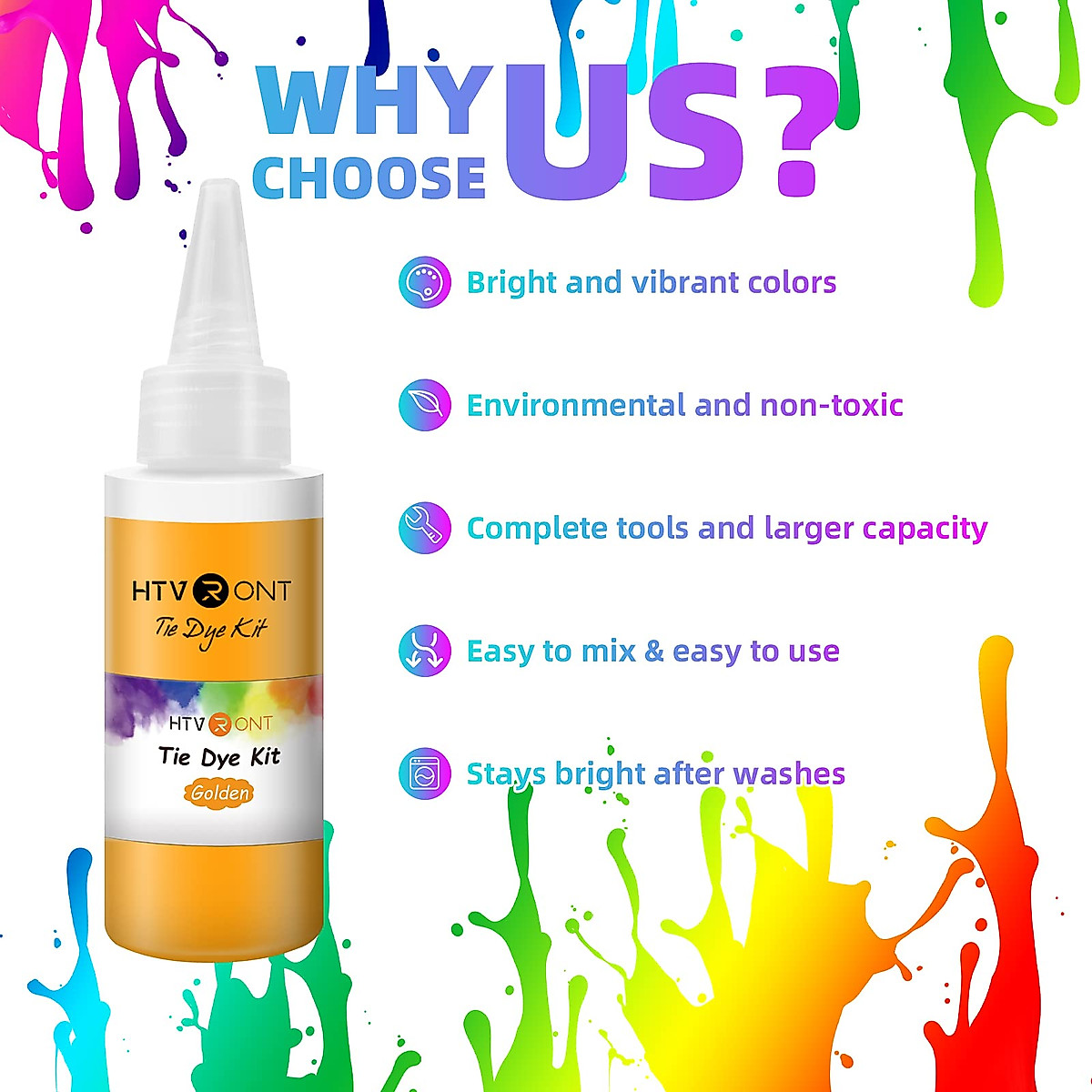 HTVRONT Tie Dye Kit for Kids and Adults - 18 Colors 80ML Pre-Filled Bottles Permanent Non-Toxic Tye Dye Kits for Clothing T-Shirt Fabric Textile Craft Party Handmade Project(Just Add Water)