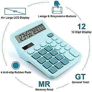 Ellieea Desk Calculator Large Display Blue