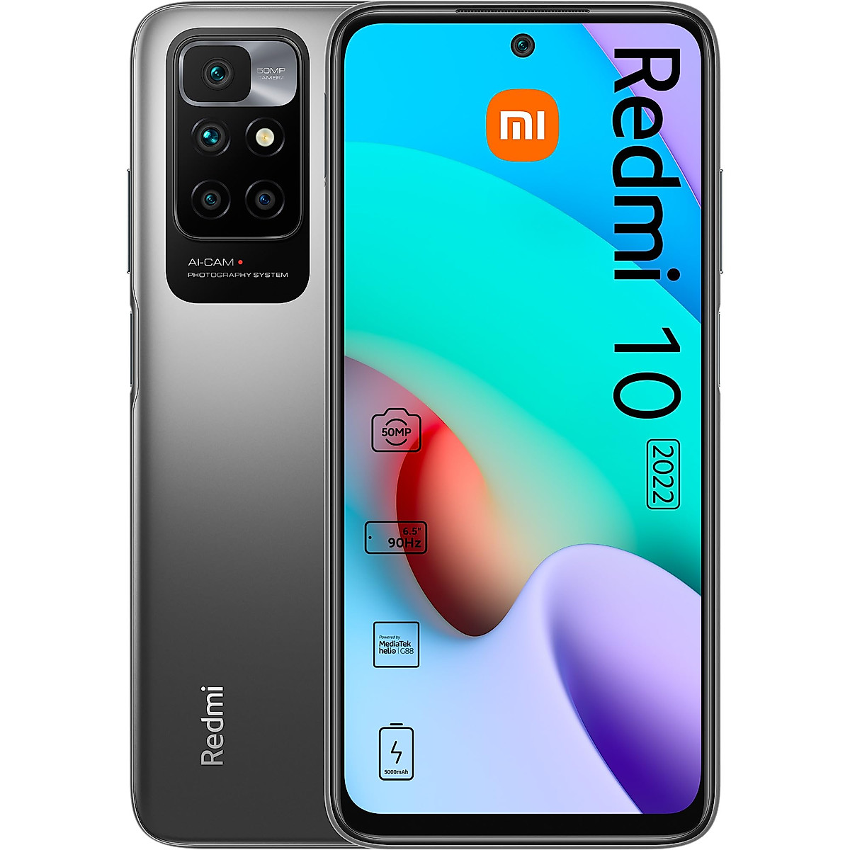 Xiaomi Redmi 10 2022 4G LTE (64GB + 4GB) LTE GSM Unlocked 6.5" 50MP Quad Cam (Tmobile Mint Tello and International Global) + (w/Fast Dual USB Car 51W Charger) (Carbon Gray)
