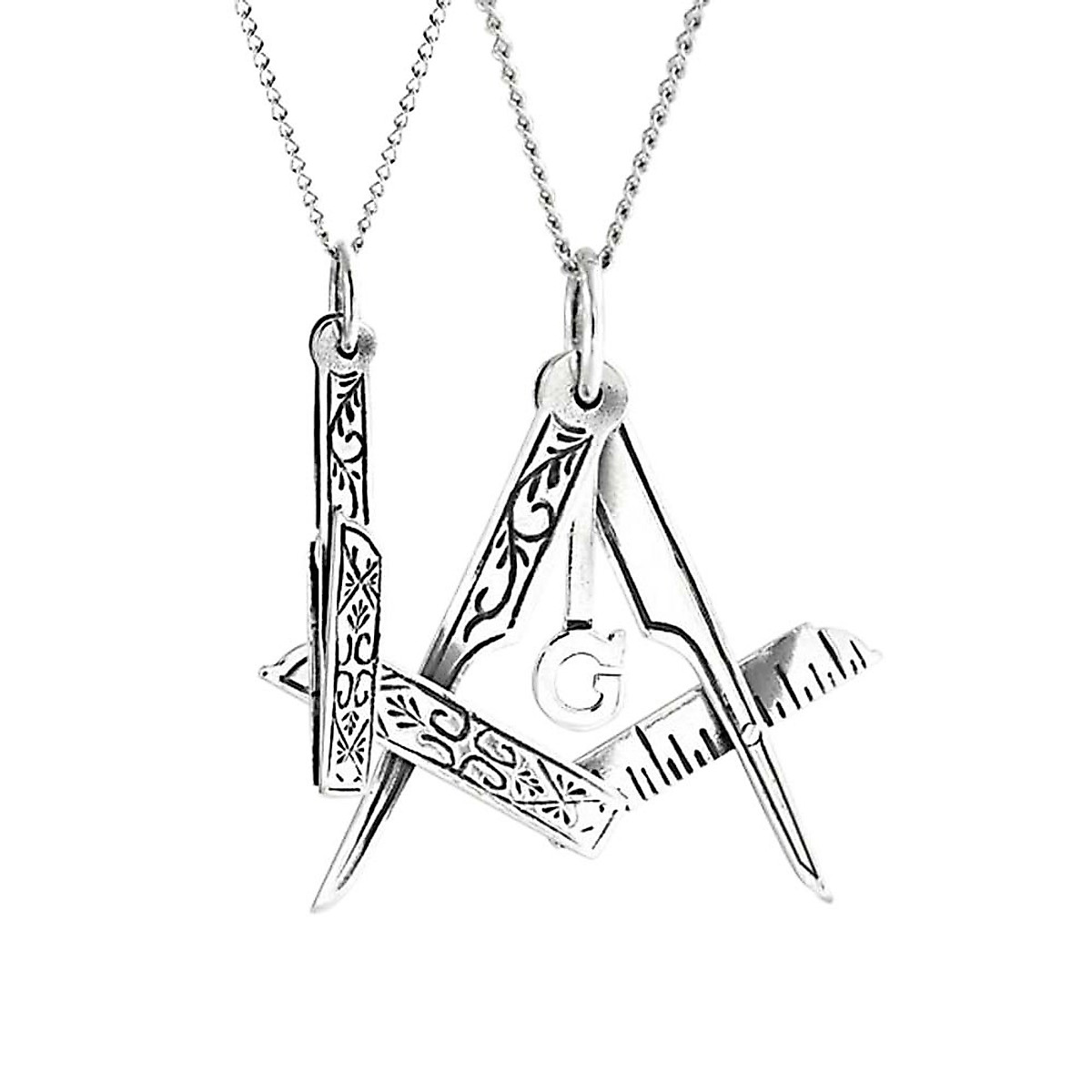 Bling Jewelry Masonic Freemason Foldable Compass Pendant Necklace For Women Oxidized .925 Sterling Silver With Chain