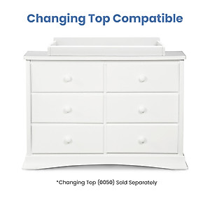 Delta Children Bentley Six Drawer Dresser, White, 49" width x 19" depth x 33.50" height