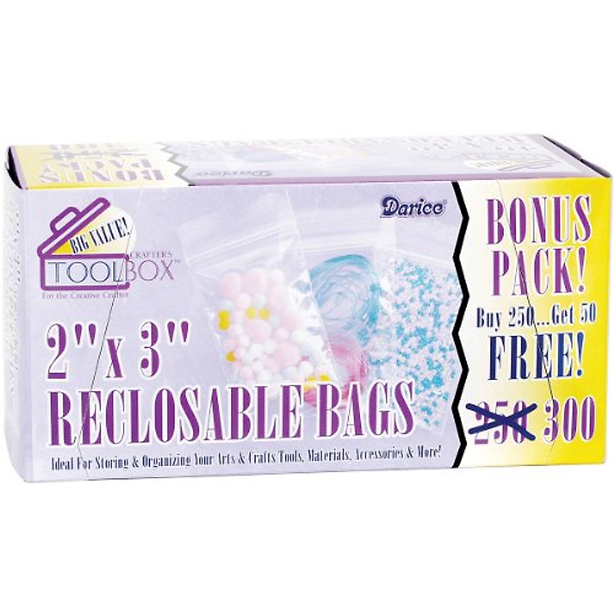Darice 1115-09 Plastic Reclosable Storage Bags, 2 by 3-Inch, Clear, 300 Bags Per Box