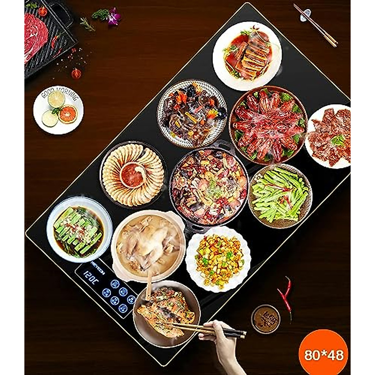 Buffet Warming Tray Hot Plate with Adjustable Temperature Control, Party Chafing Dish, Electric Food Warmer for Kitchen, Dining Room (Black 31x19inch)