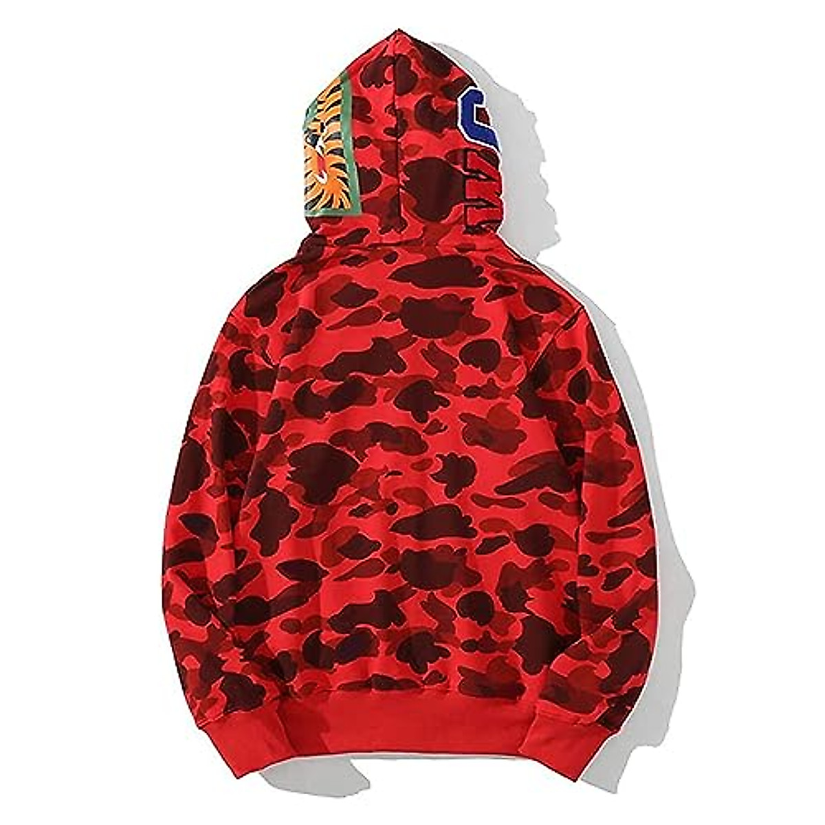 Men's Hoodie Shark Mouth Full Zip Jackets Oversized Long Sleeve Coat Trendy Hip Hop Tops Full Zip Hoodie for Men RED-M