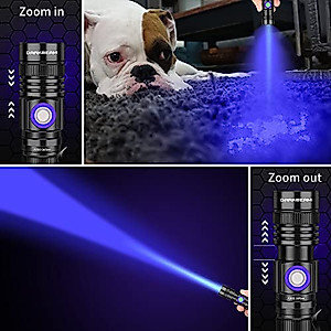 DARKBEAM UV Blacklight 365 Flashlight Rechargeable USB Woods lamp, Handheld LED Ultraviolet Black Light 370nm Portable Pocket with Clip, Detector for Pet Urine, Stains, Gem, Rocks, Money, Resin Curing