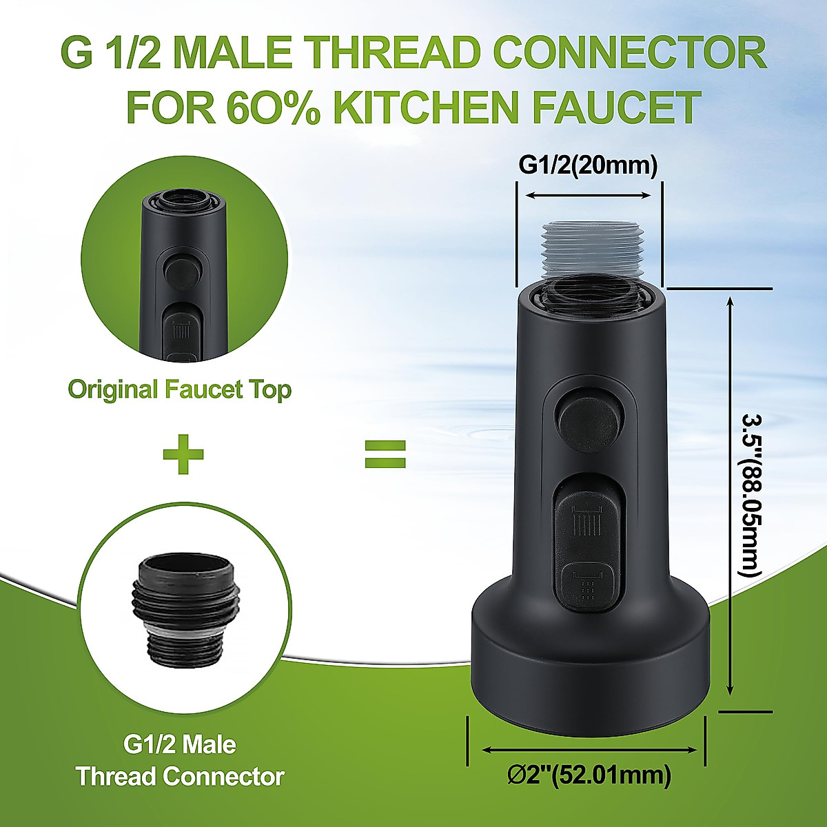 GCGWEQS Pull Down Faucet Replacement Head, 3 Functions Kitchen Faucet Sprayer Head, G 1/2 Pull Out Spray Head for Kitchen Faucet, Black Kitchen Sink Faucet Head