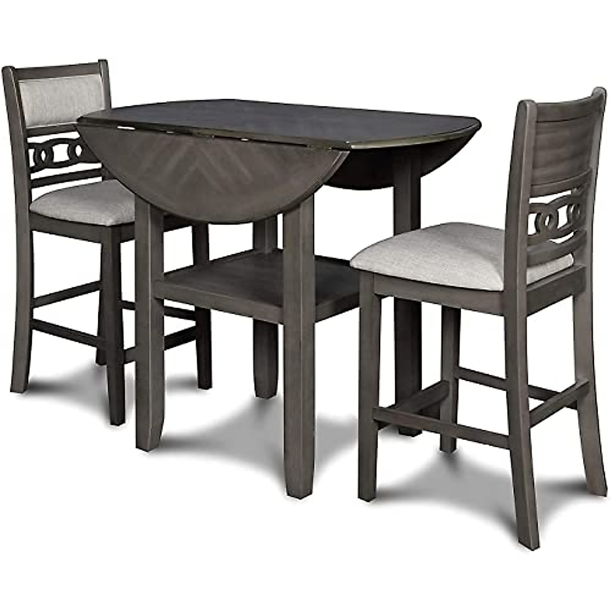 New Classic Furniture Gia Drop Leaf Counter Table with Two Chairs, 42-Inch, 42.25" Set, Grey