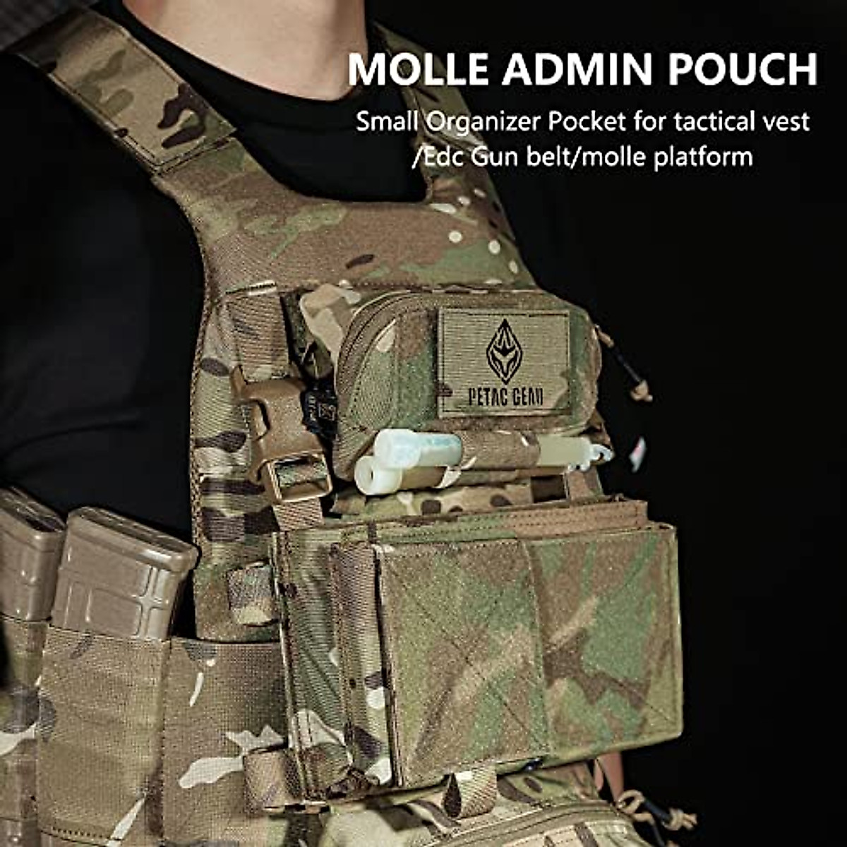 PETAC GEAR Tactical Molle Admin Pouch, Small Organizer Pocket for Tactical Vest/EDC Gun Belt/molle Platform. (MC)
