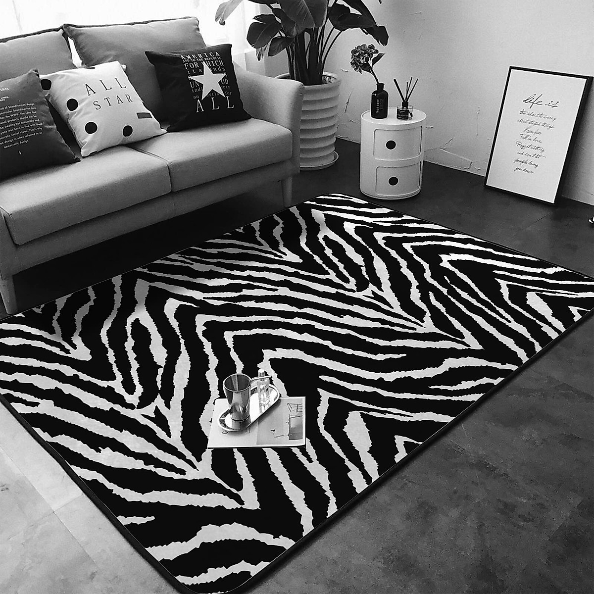 Washable Area Sponge Rug Mat for Kids Girls Bedroom Living Room Zebra, Wild Animals Zebra Skin Fashion Black White Non-Slip Carpet Super Soft Extra Thick Bathroom Dorm Home Indoor Small Floor Rugs